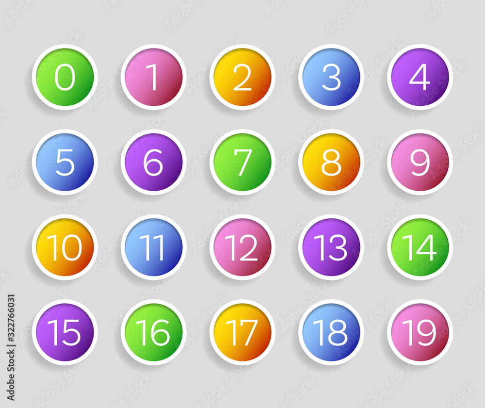 Nineteen colorful round vector numbers icons with shadow Stock Vector ...