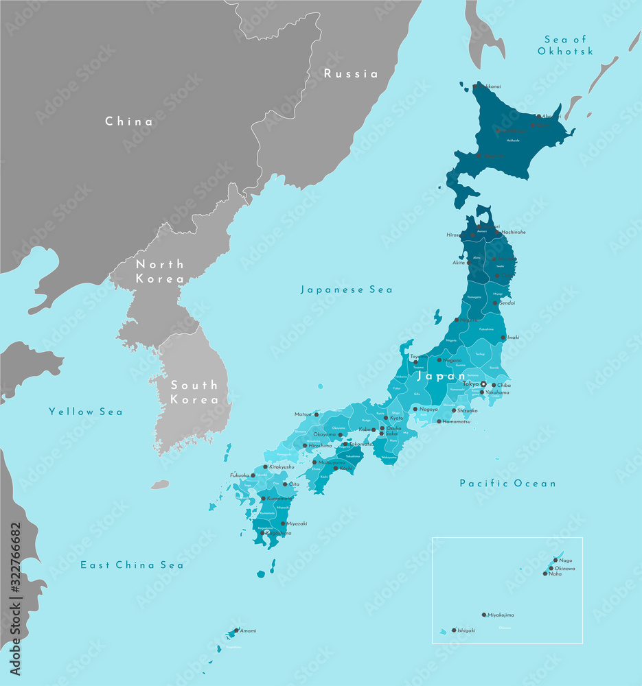 Vector modern illustration. Simplified geographical map of Japan and ...
