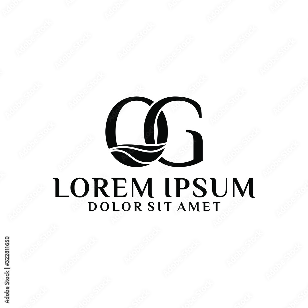 Initial letter OG logo template with classic serif font and ocean or ...