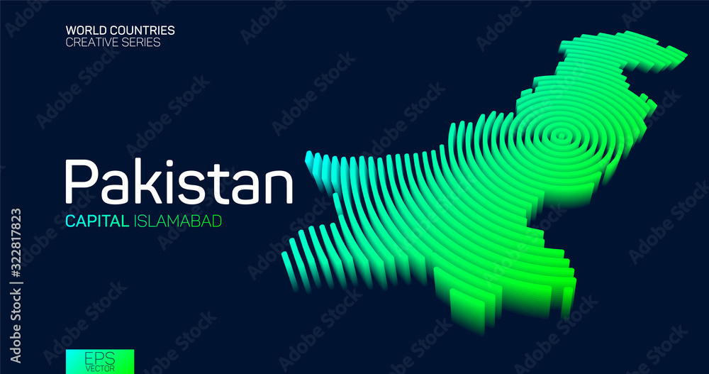 Isometric map of Pakistan with neon circle lines Stock Vector | Adobe Stock