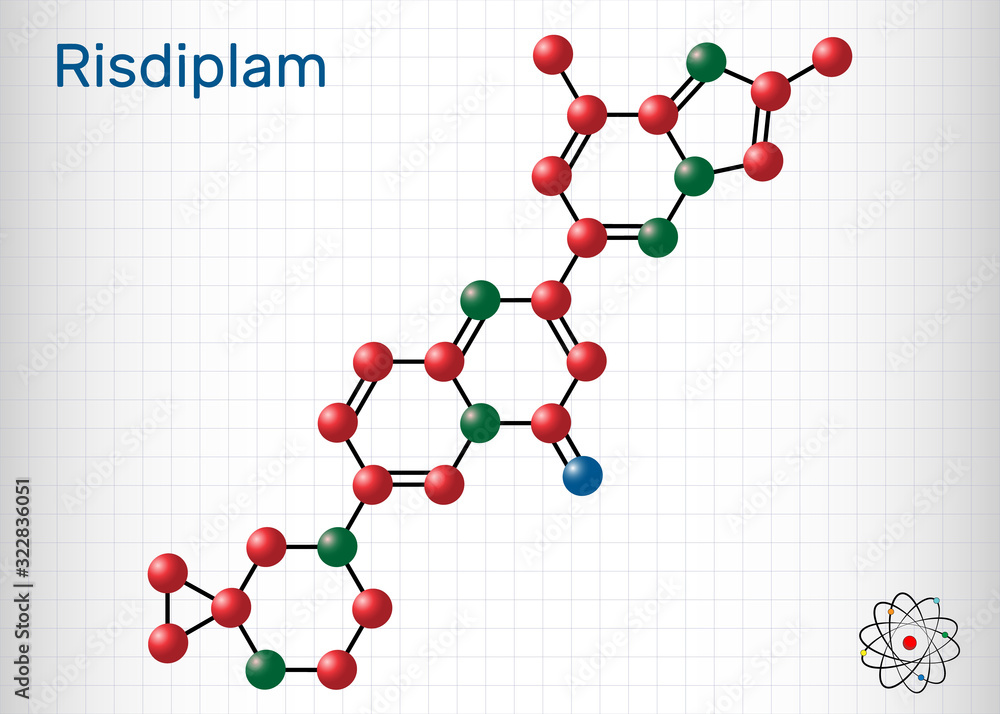 Risdiplam, RG7916, C22H23N7O molecule. It is an experimental drug for ...