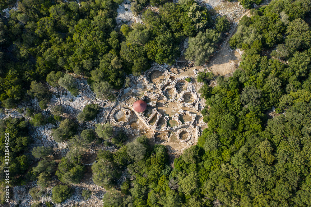 aerial view of the nuragic village sa sedda e sos carros in oliena ...