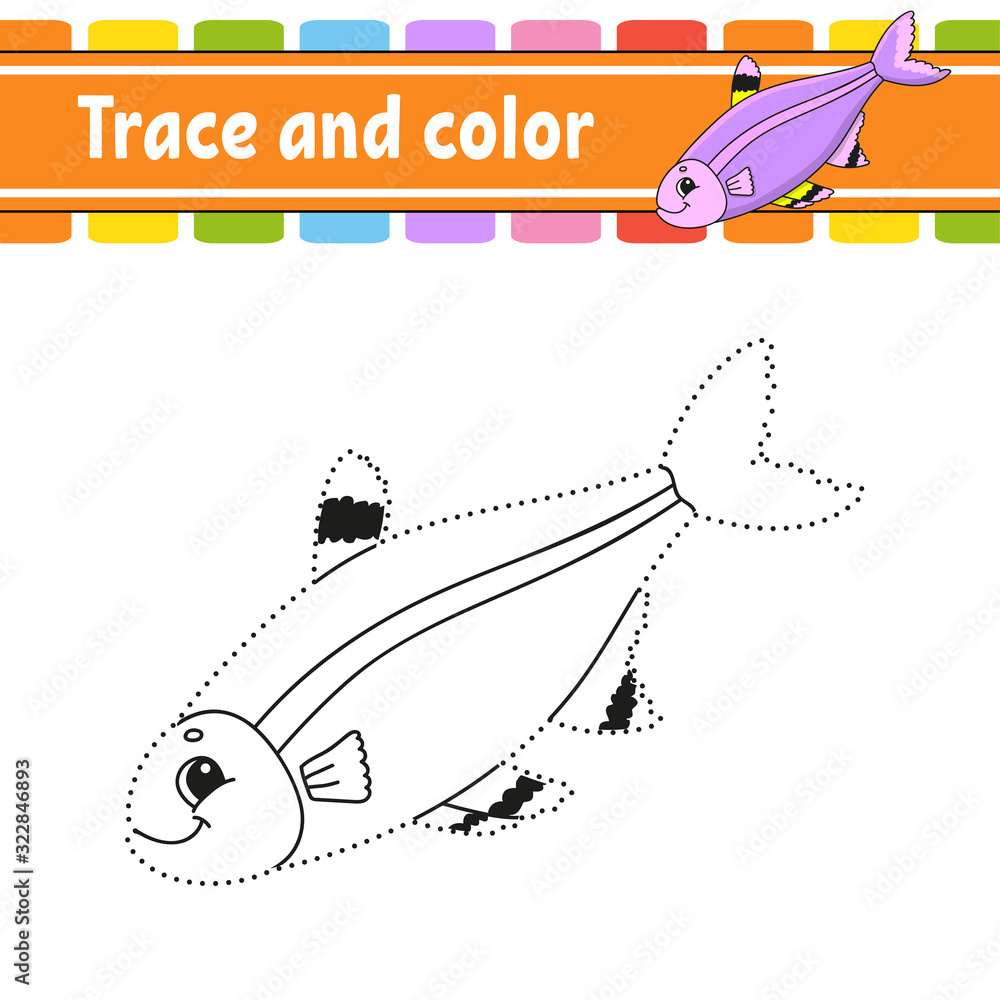 Trace and color. Fish. Coloring page for kids. Handwriting practice ...