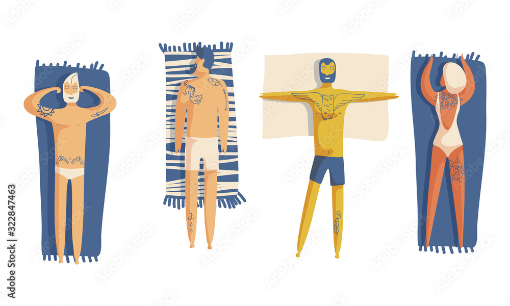 Stock-Vektorgrafik „People Wearing Swimsuits Lying on Beach and ...