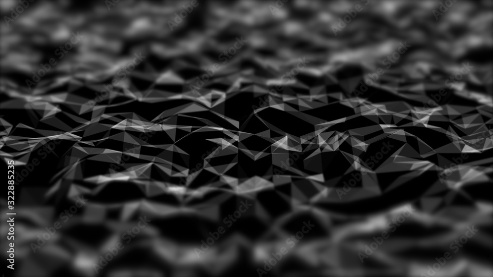 Tectonic plates shown in a polygonal relief texture over black ...