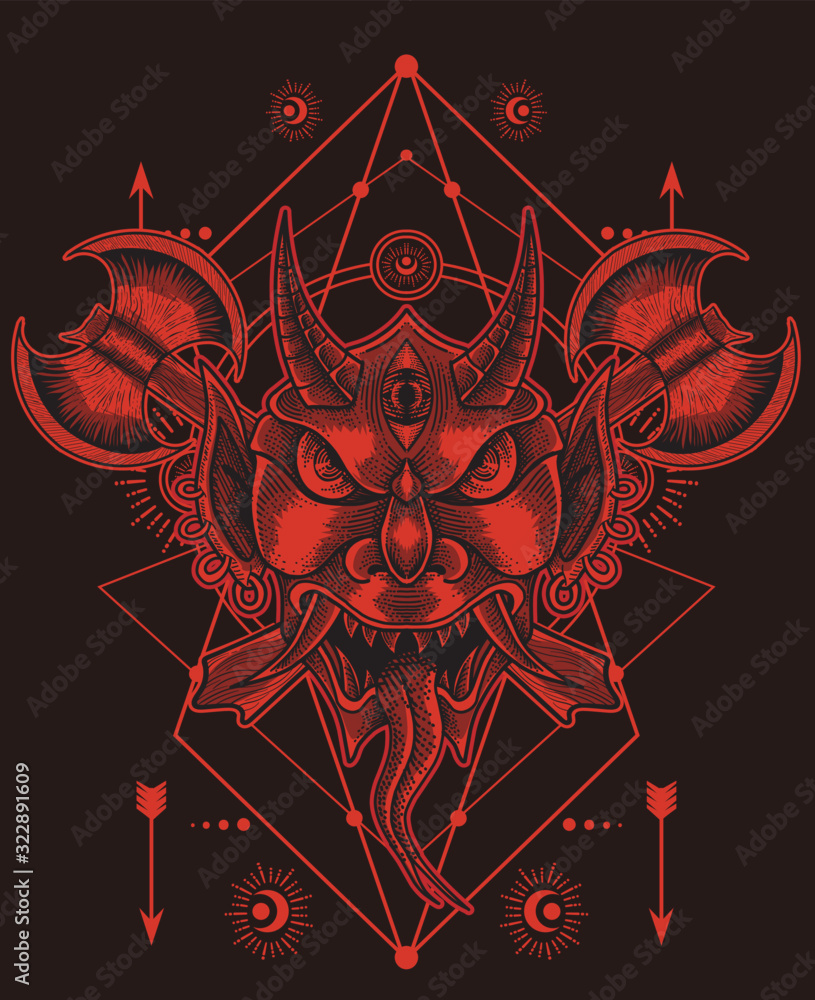 oni mask with axe weapon-sacred geometry Stock Vector | Adobe Stock