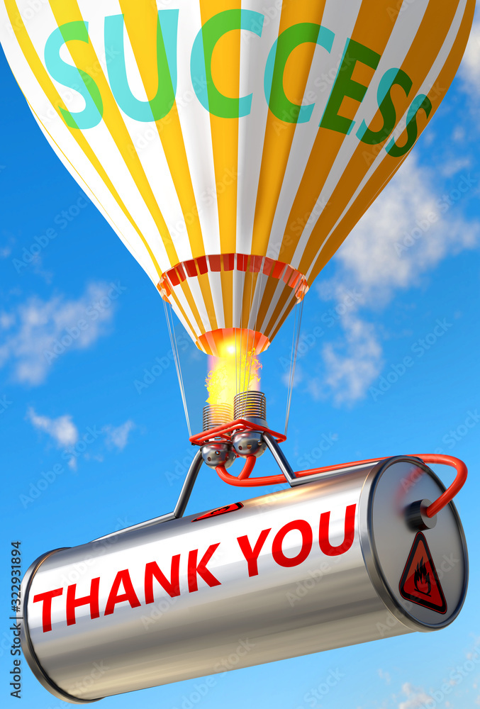 Thank you and success - pictured as word Thank you and a balloon, to ...