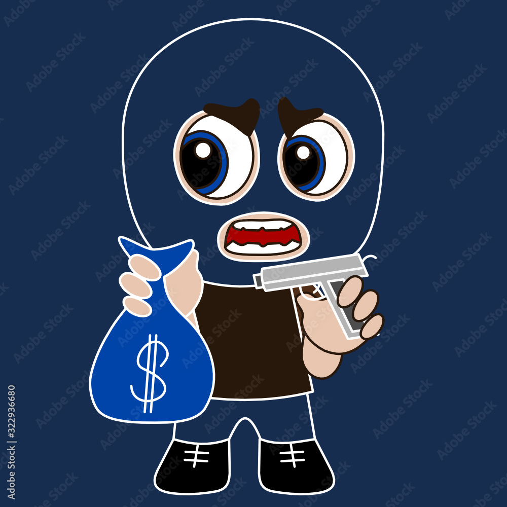 emoticon with white robber that is committing a crime by wearing a mask ...