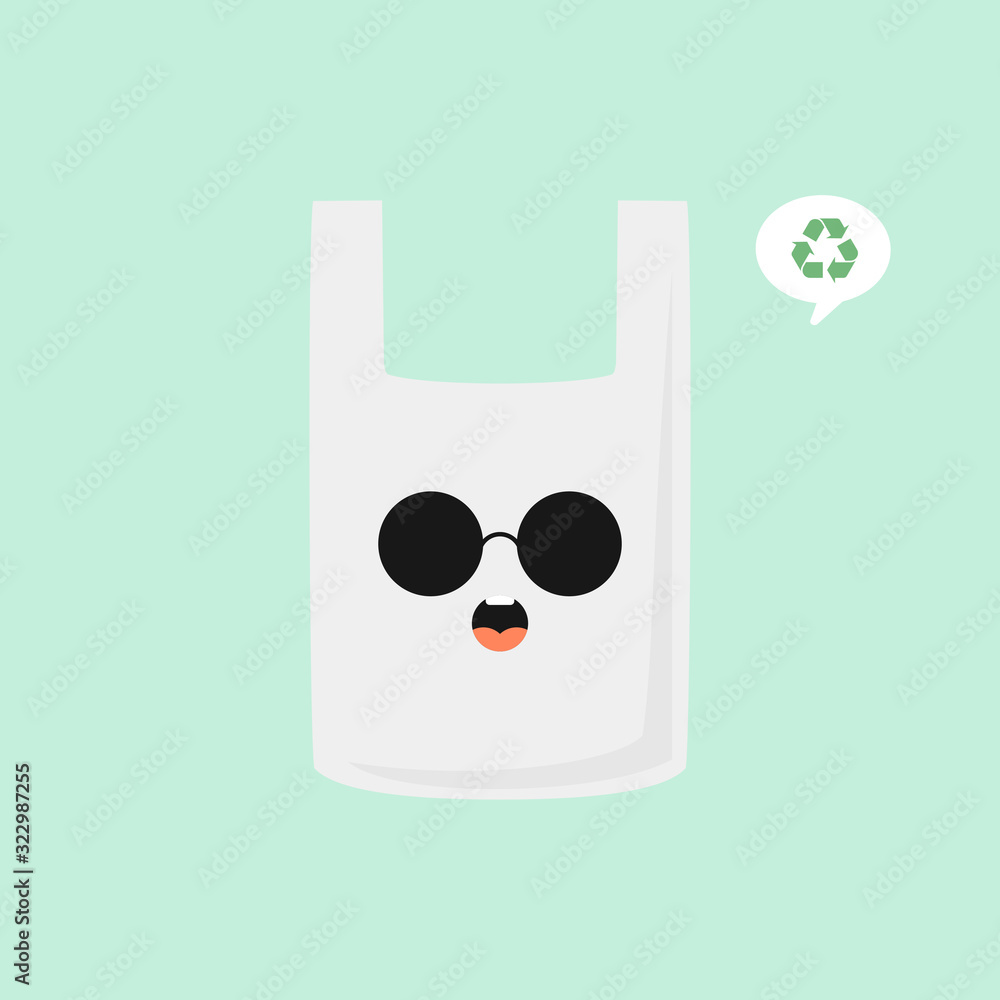 Plastic bag cartoon character vector stickers. Ecologic sticker with ...