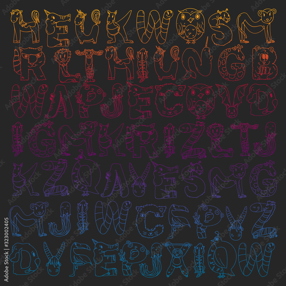 Animal alphabet. Zoo alphabet. Letters from A to Z. Cartoon cute ...