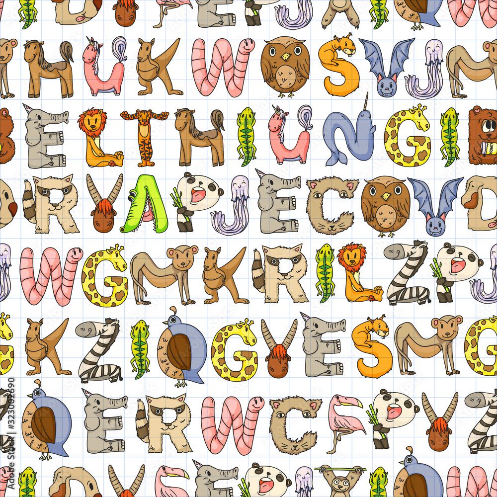 Animal alphabet. Zoo alphabet. Letters from A to Z. Cartoon cute ...