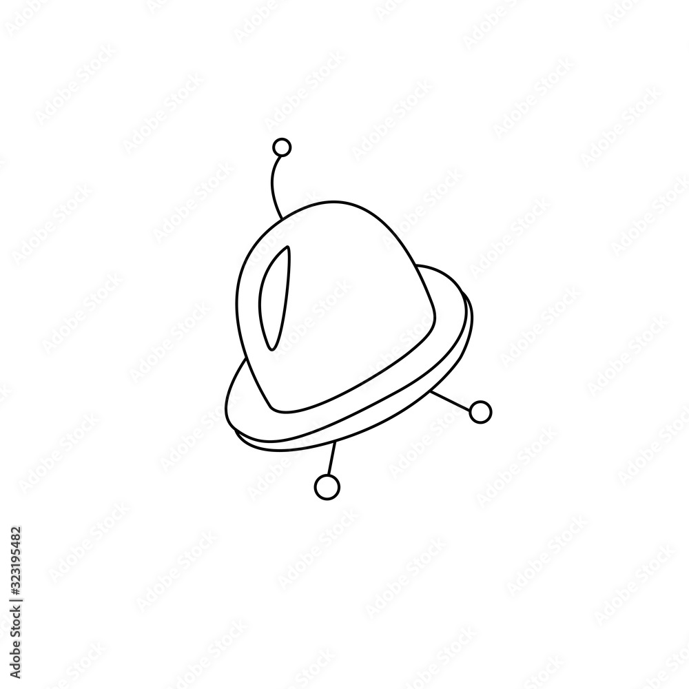 Flying saucer, spaceship icon in sketch cartoon style. Design element ...