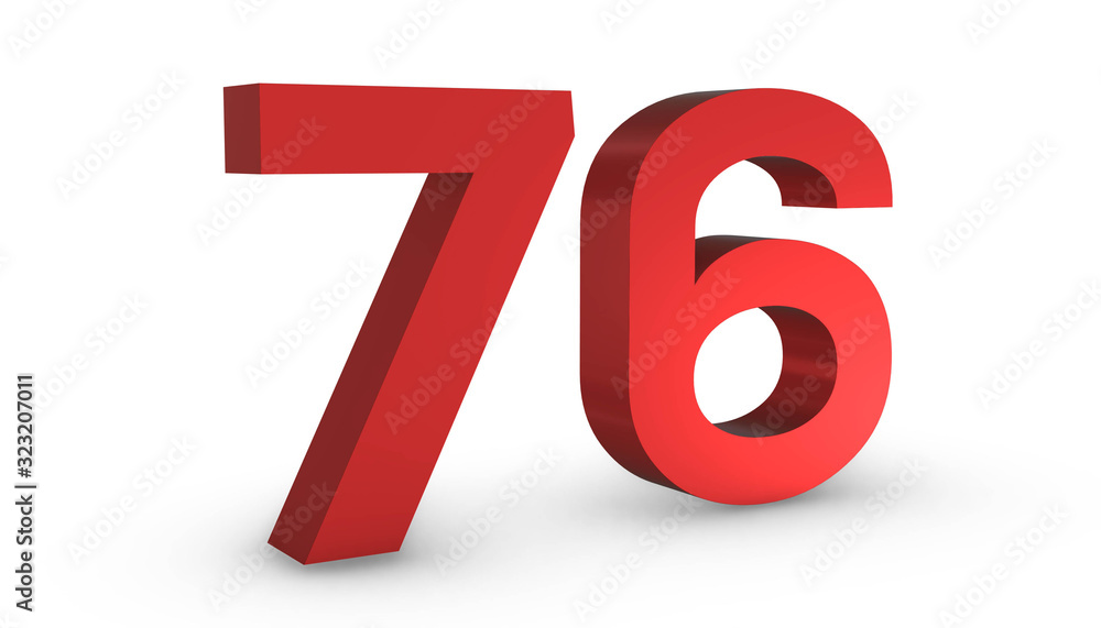 Number 76 Seventy Six Red Sign 3D Rendering Isolated on White ...