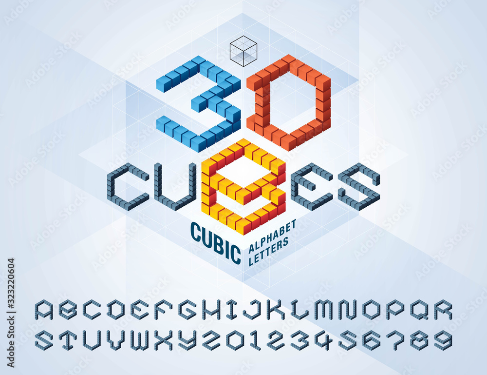 Vector of Cube Alphabet Letters and numbers, Abstract 3d Hexagon ...
