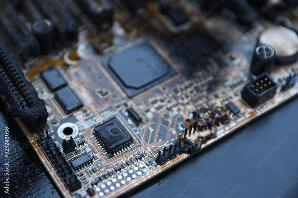 Desktop Computer Burned Damage after fire Burning CPU GPU video card ...