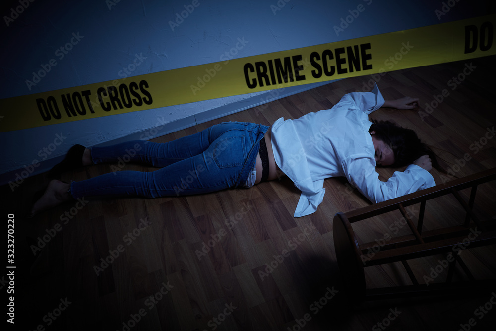 crime scene - woman lying dead on the floor Stock Photo | Adobe Stock