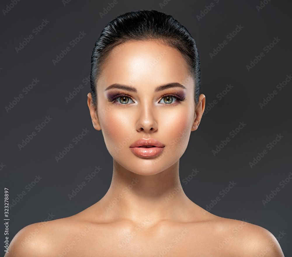 Front portrait of the woman with beauty face - isolated. Beauty face of ...
