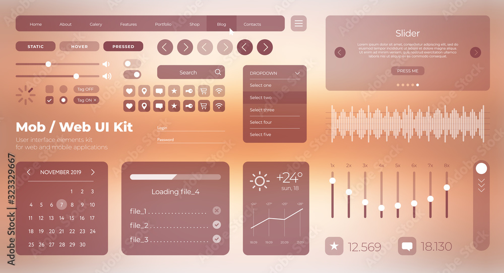 Flat Mobile Web UI Kit. Universal user interface for designing ...