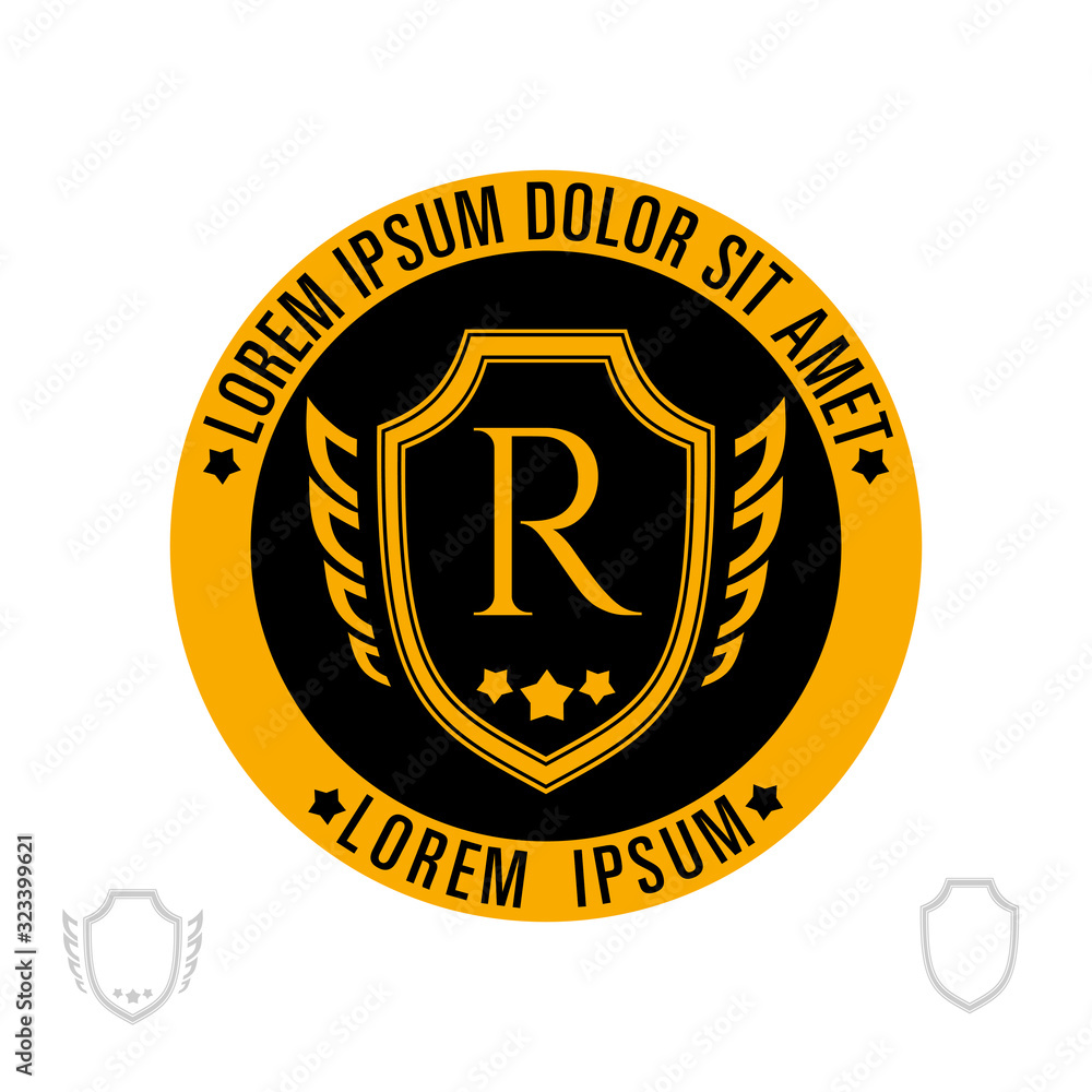 Logo template with shield and wings in a circle, suitable for security ...