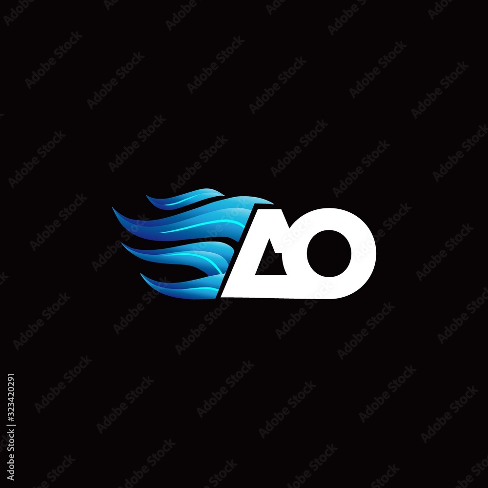 AO monogram logo with blue fire style design template Stock Vector ...