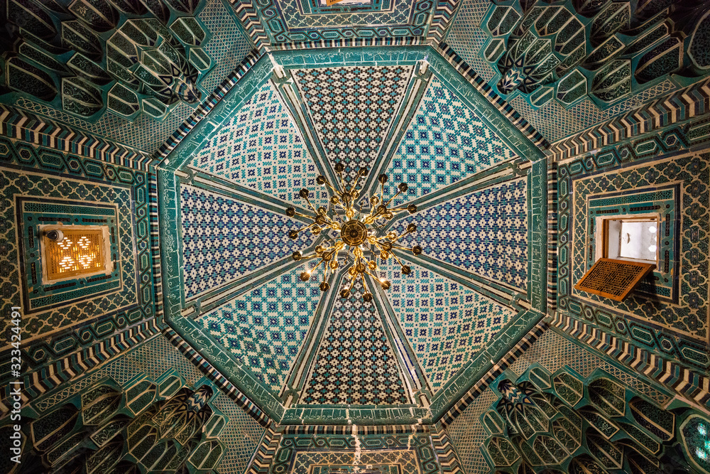 Interior of historical necropolis and mausoleums of Shakhi Zinda ...