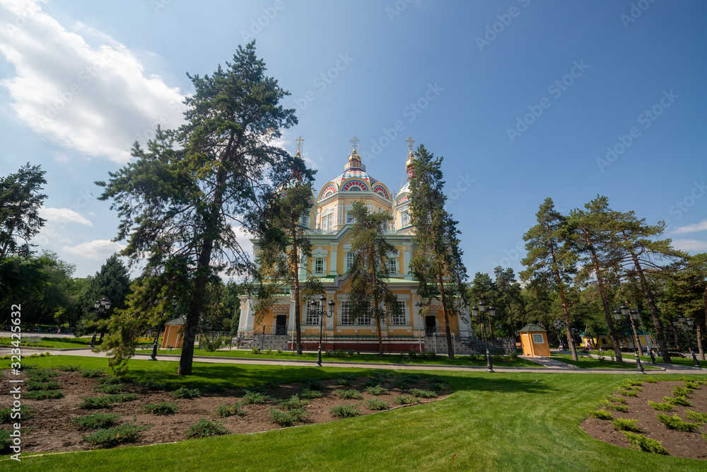 Ascension Cathedral / Zenkov Cathedral In Panfilov Park On An Overcast ...