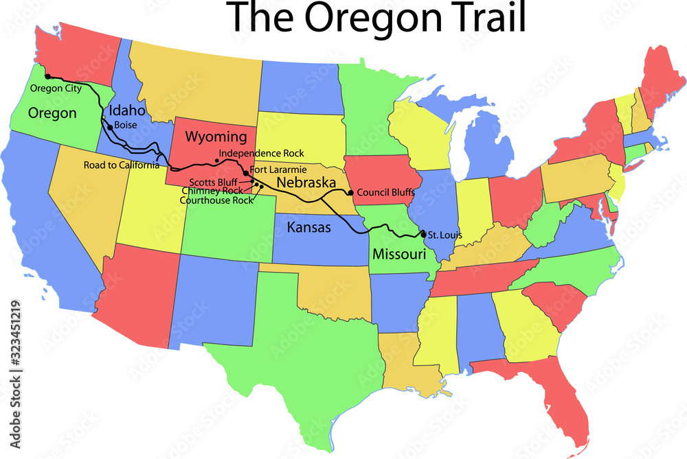 Map of the Oregon Trail Stock Vector | Adobe Stock