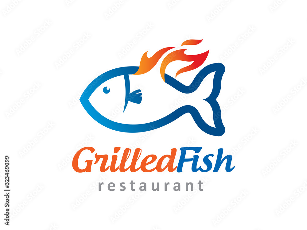 grilled fish logo template design, icon, symbol Stock Vector | Adobe Stock