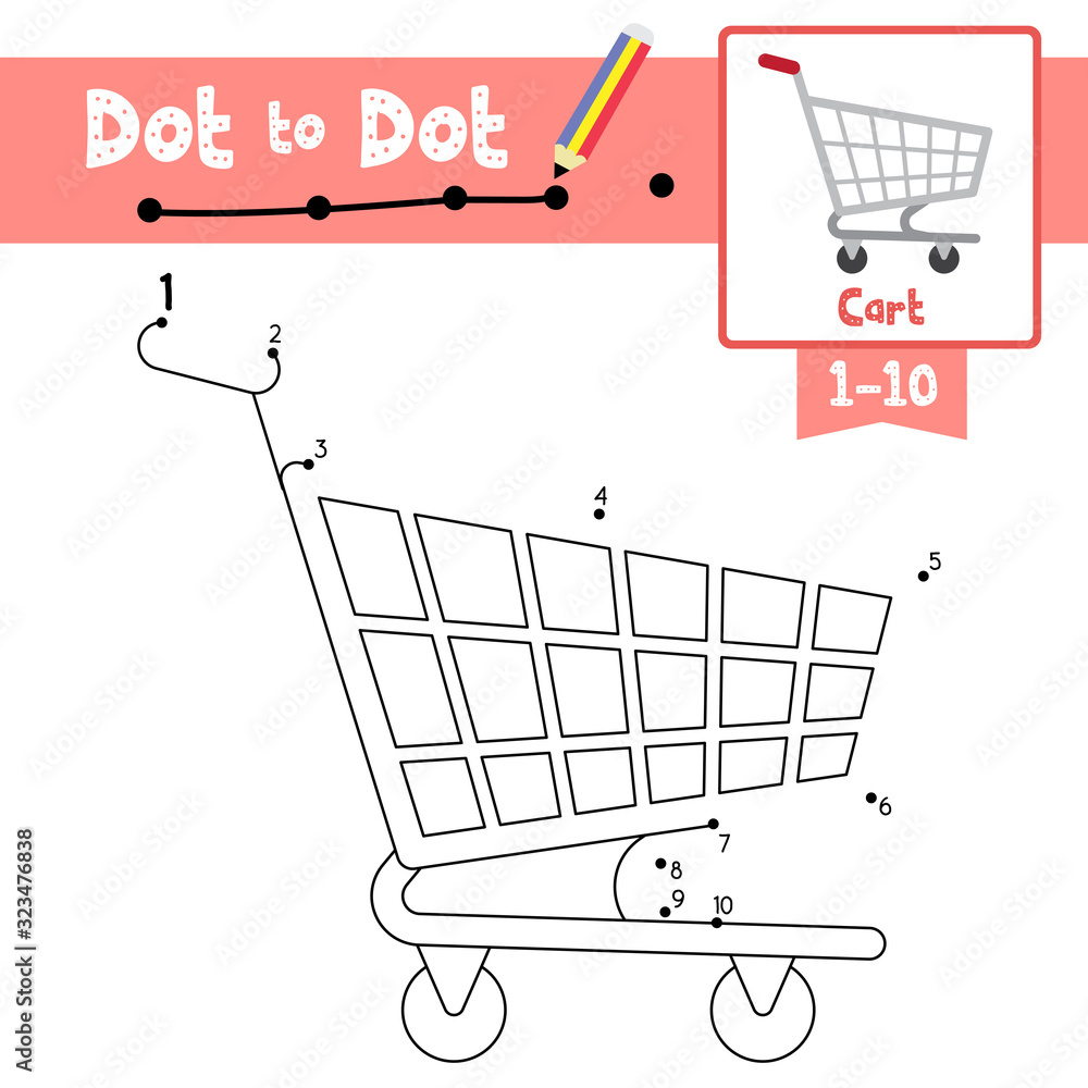 Dot to dot educational game and Coloring book Cart cartoon character ...