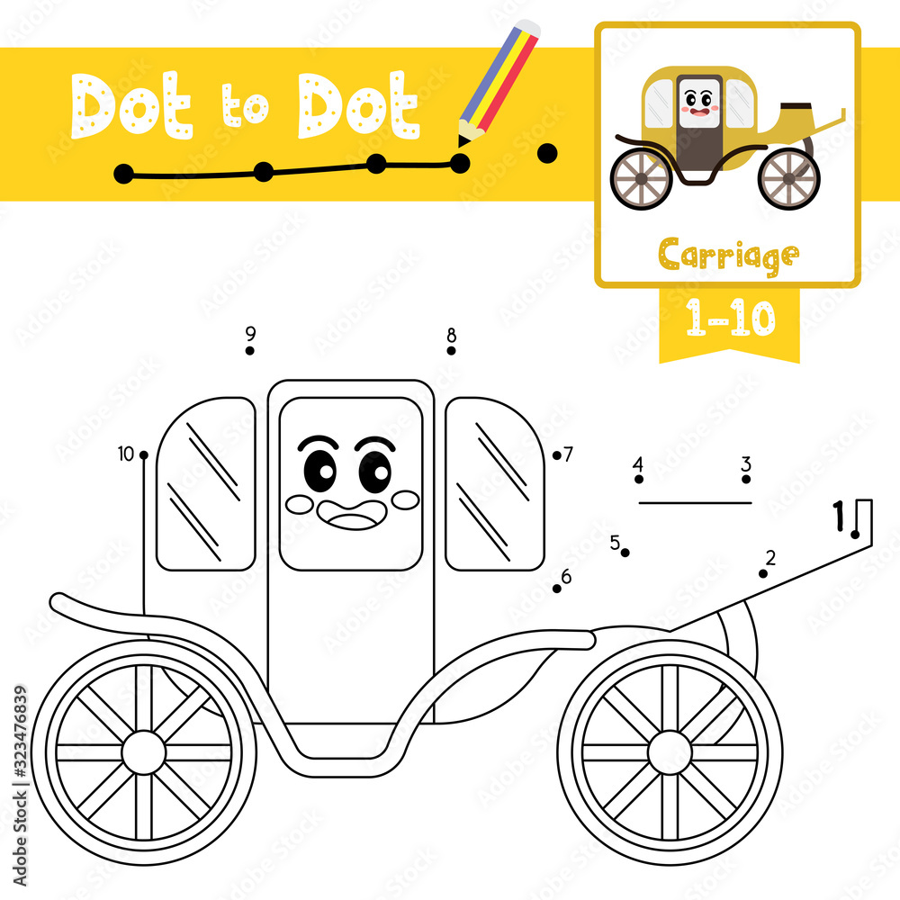 Dot to dot educational game and Coloring book Carriage cartoon ...
