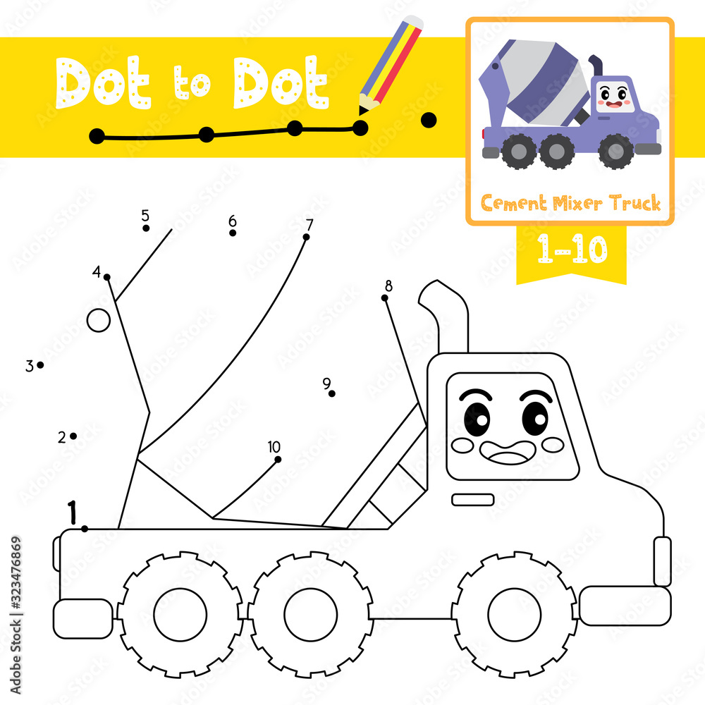 Dot to dot educational game and Coloring book Cement Mixer Truck ...