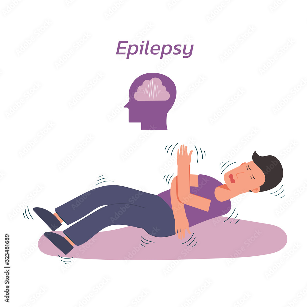 concept of man shaking by epilepsy symptom, seizure, disease, brain ...