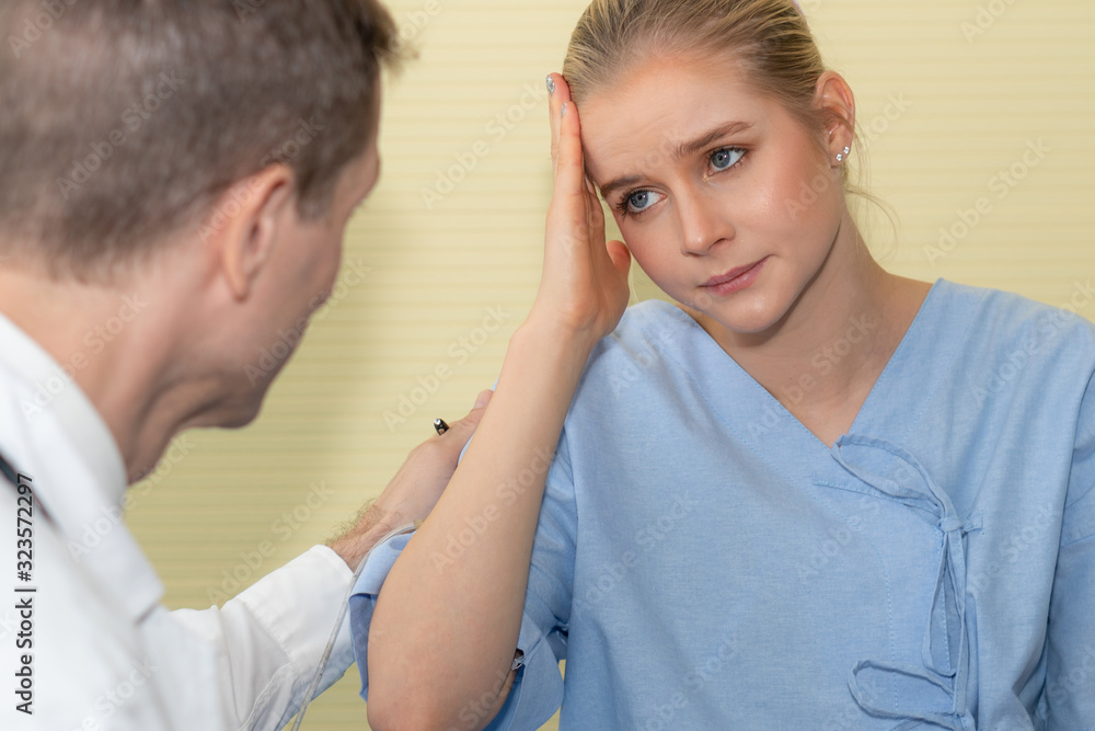healthcare background of physical doctor explaining illness symptoms ...