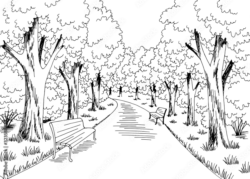 Park graphic black white landscape sketch illustration vector Stock ...