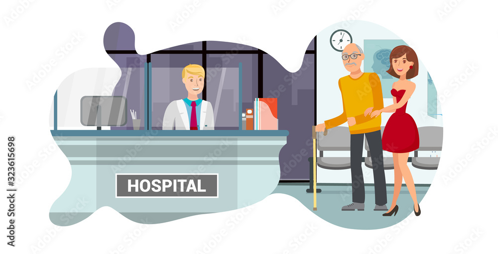 Clinic Reception Flat Cartoon Vector Illustration. Young Woman and ...