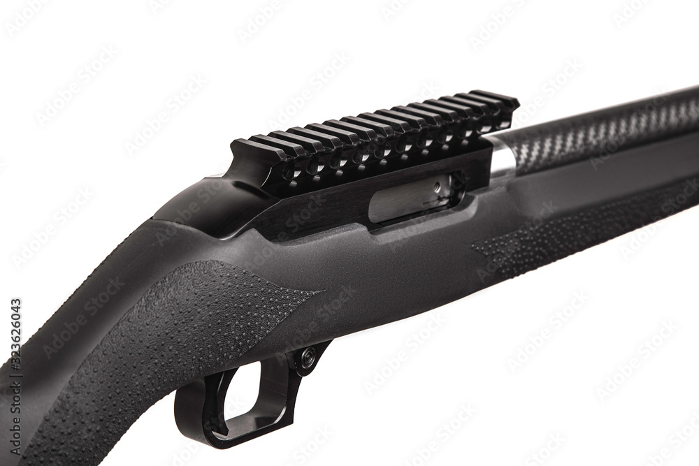 Modern .22lr semi-automatic rifle with plastic butt isolate on a white ...