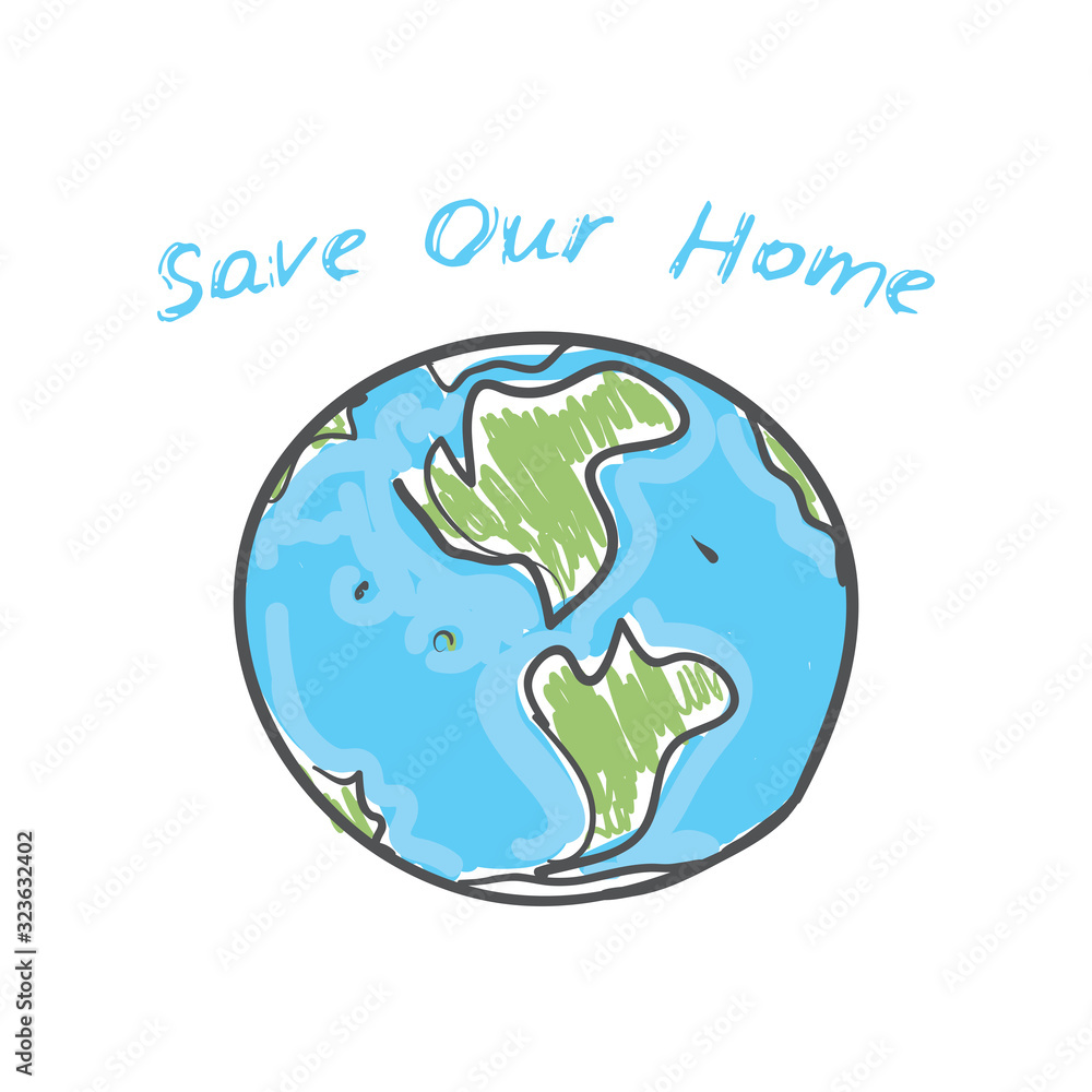 Save our home. There is no planet B. World map. Green silhouettes of ...