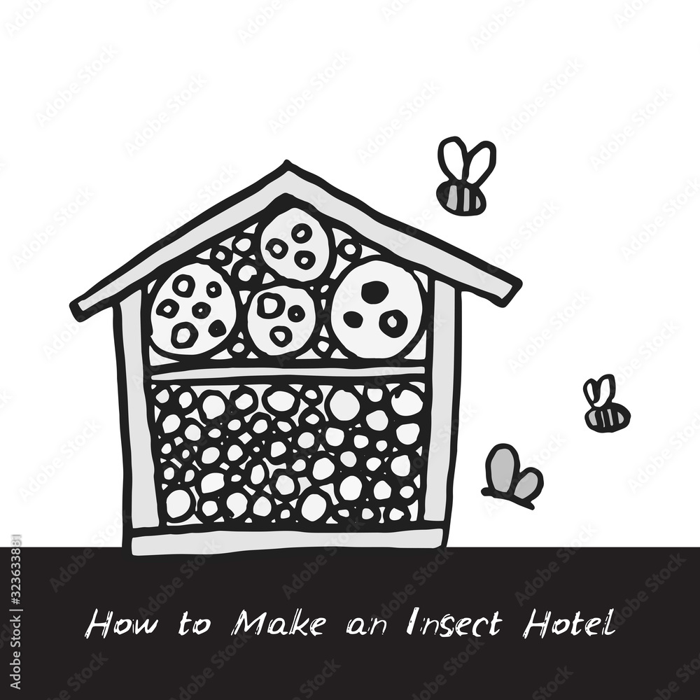 Bee hotel insect butterfly bug house, wooden object produced to mimic ...