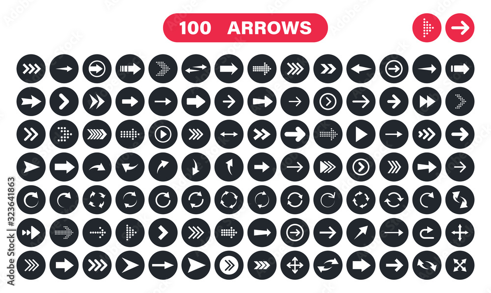 Arrows set of 100 black icons. Arrow icon. Arrow vector collection ...