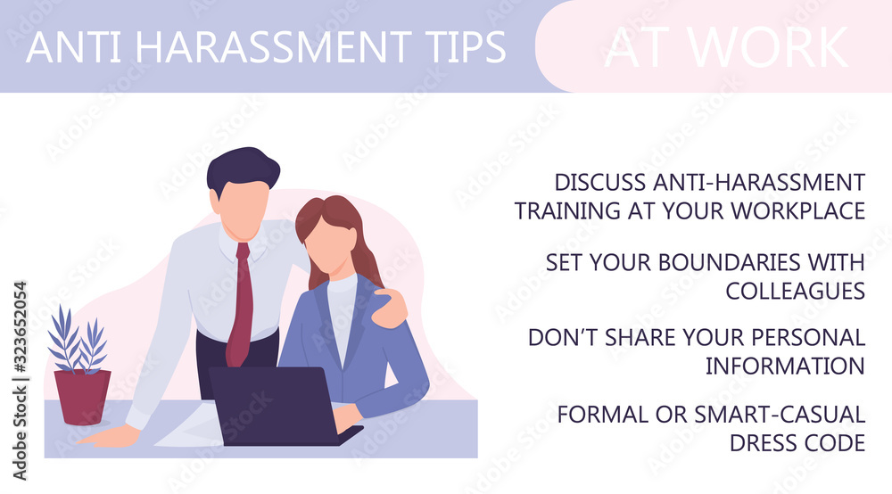 Sexual assault and harassment at work prevention infographic. Stock ...