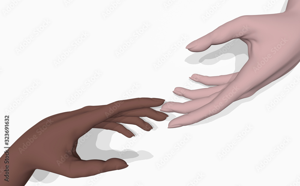 Hands of different colors stretch to each other. Handshake. Different ...