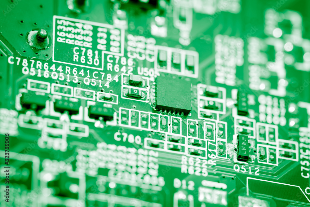 Abstract, Close up at electronic circuits, we see the technology of the ...