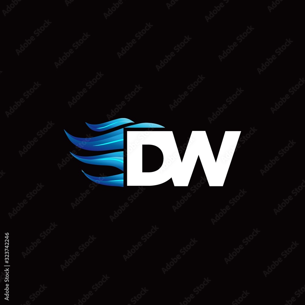 DW monogram logo with blue fire style design template Stock Vector ...