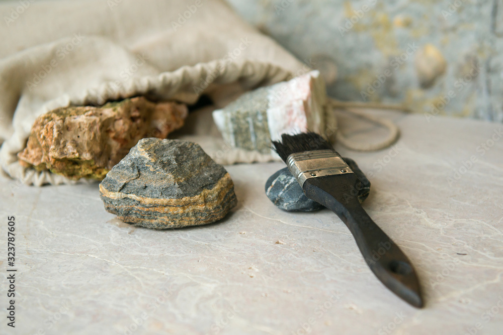 Stone samples at geological laboratory. Geology rock laboratory ...