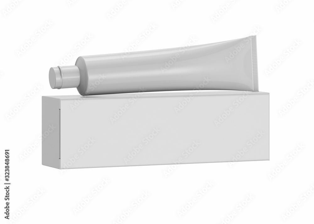 Blank tube and box of toothpaste packaging mockup, Isolated on white ...