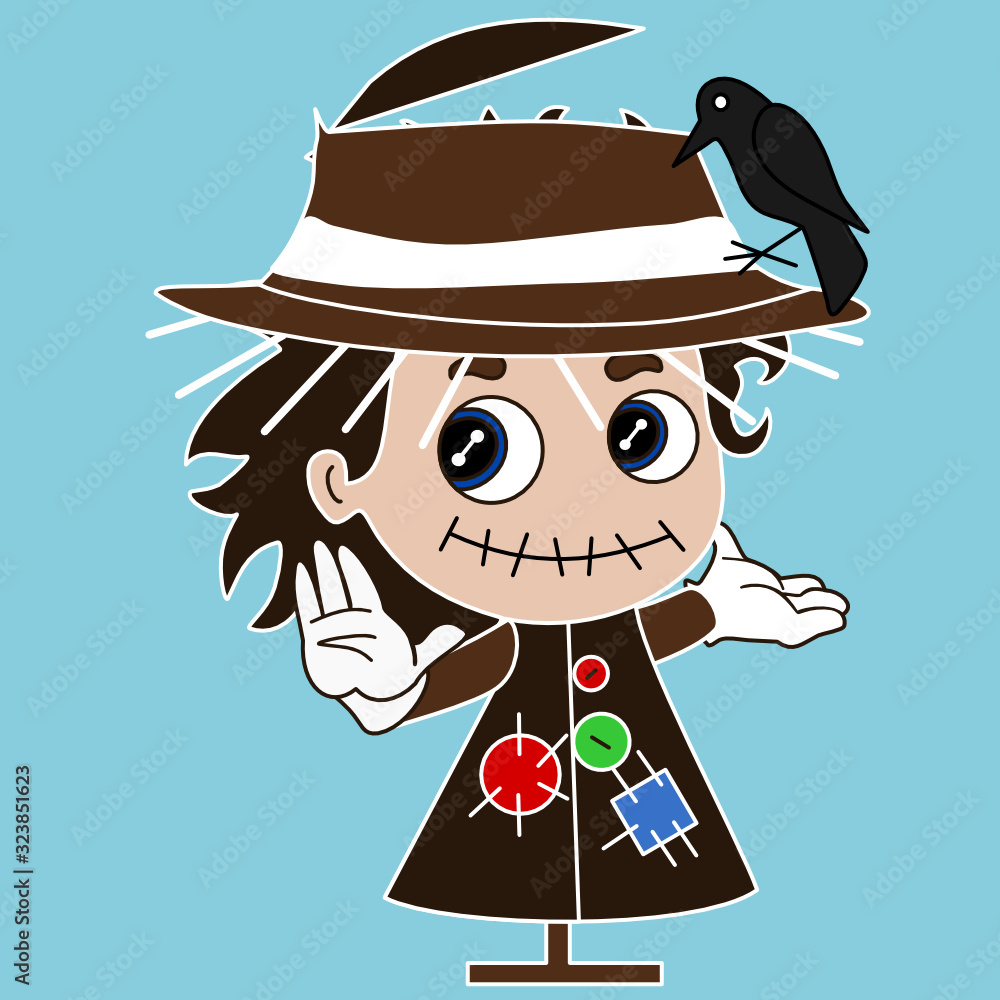 emoticon with a scarecrow made of old fabric with eyes with buttons and ...