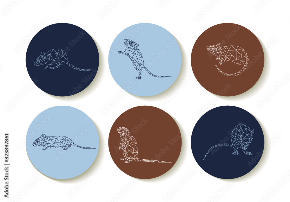 Vector set of linear low-poly mice. Polygonal icons of rodents ...