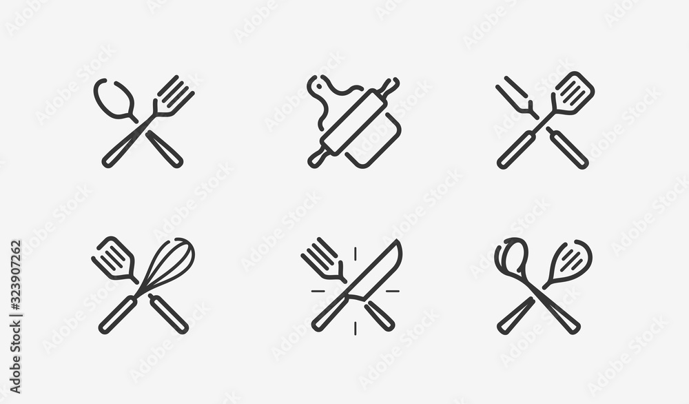 Cooking icon set. Culinary, restaurant, menu, symbol. Vector Stock ...