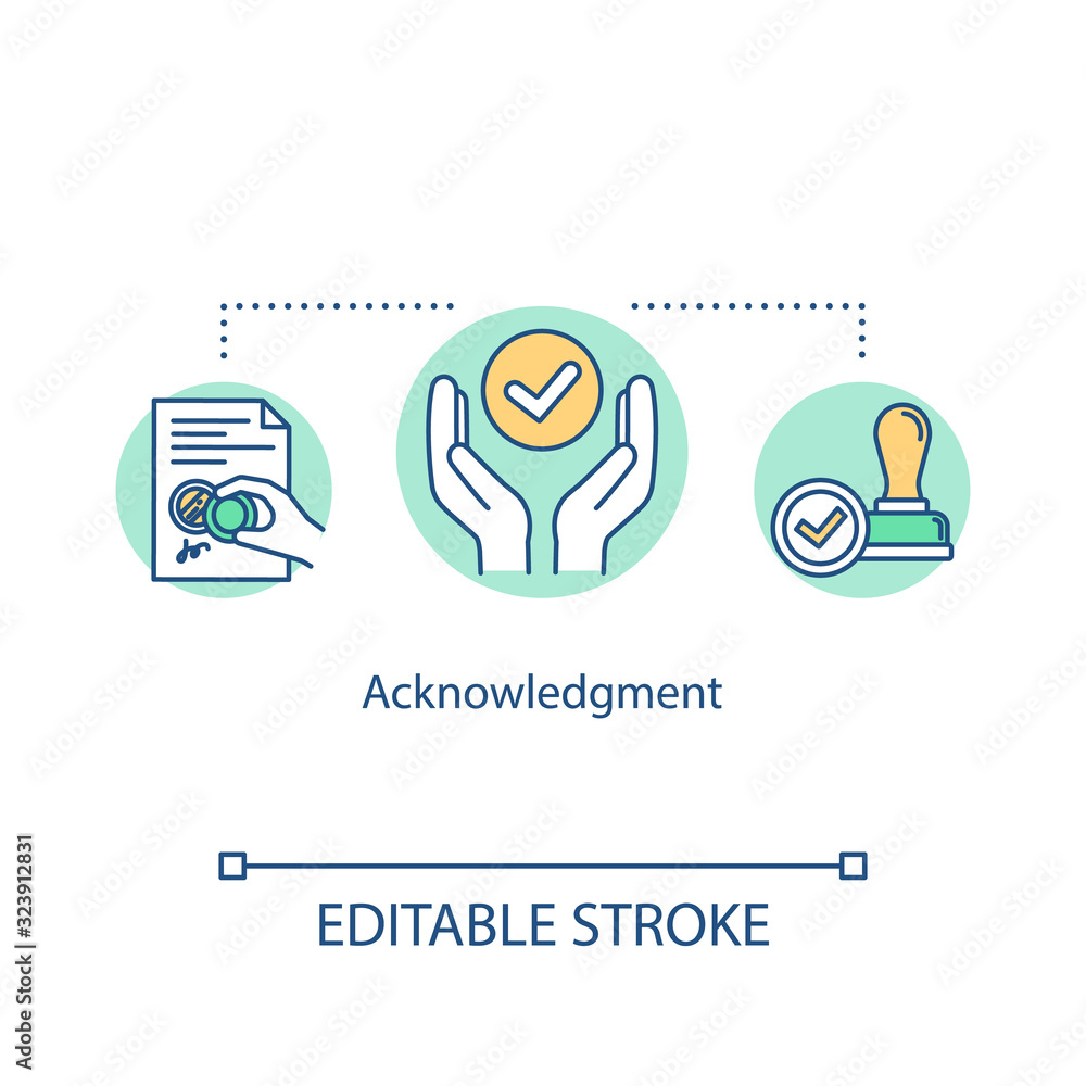 Acknowledgement concept icon. Notary service. Seal deal on document ...