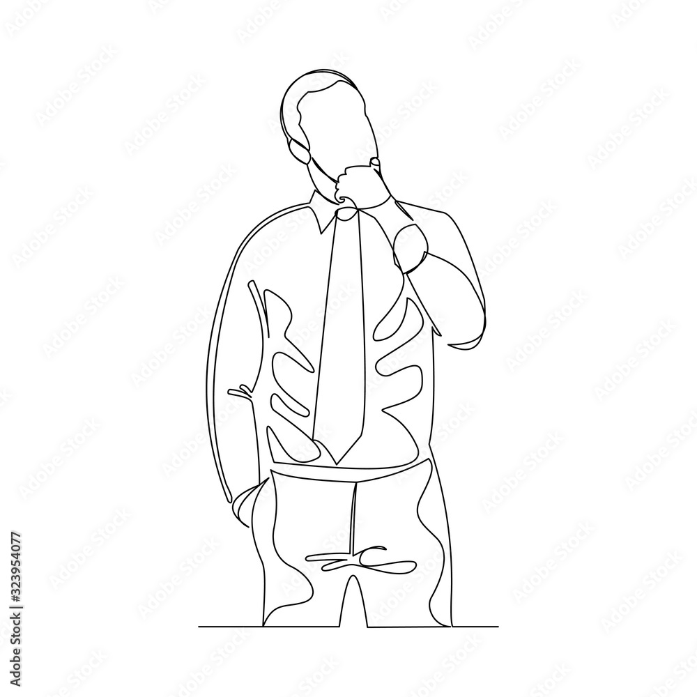 Continuous line drawing of thinking man. One line art of businessman ...